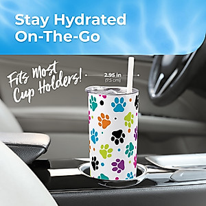 Vacuum Insulated Stainless Steel Dog Skinny Tumbler with Straw - Coffee Mug with Lid - New Dog Owner - Dog Mom - Dog Items for Women - Dog Lovers - Cute Dog Mug - Dog Water Bottle - Mug for Dog Love