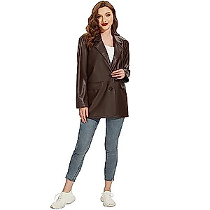 Fahsyee Women's Faux Leather Blazer - Women Motorcycle Vintage Moto Biker Coat Vegan Pleather Fashion Jackets Coffee M