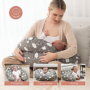 Momcozy Nursing Pillow Grey and Replacement Pillowcase, Original Plus Size Breastfeeding Pillows for More Support for Mom and Baby, with Adjustable Waist Strap