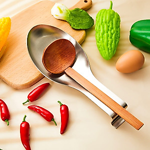 6 Pcs Stainless Steel Spoon Rest Spatula Ladle Holder Large Size Spoon Rest for Stove Top Heavy Duty Spatula Holder for Countertop Dishwasher Safe Utensil Rest for Kitchen, 3.8 x 9.6 Inch (Silver)