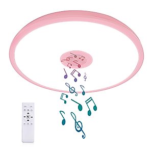 ASALL Pink Waterproof LED Ceiling Light Fixture,Music Ceiling Lamp,with Bluetooth Speaker,11Inch 18W, 2700K-6500K Dimmable RGB Color Changing Light with Remote Control,Suitable for Girls' Room