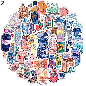 prettDliJUN Decorative Wall Art, 50PcsBag Beverage Stickers Water-Proof Cute Pink Blue PVC Vinyl Sticker, 2