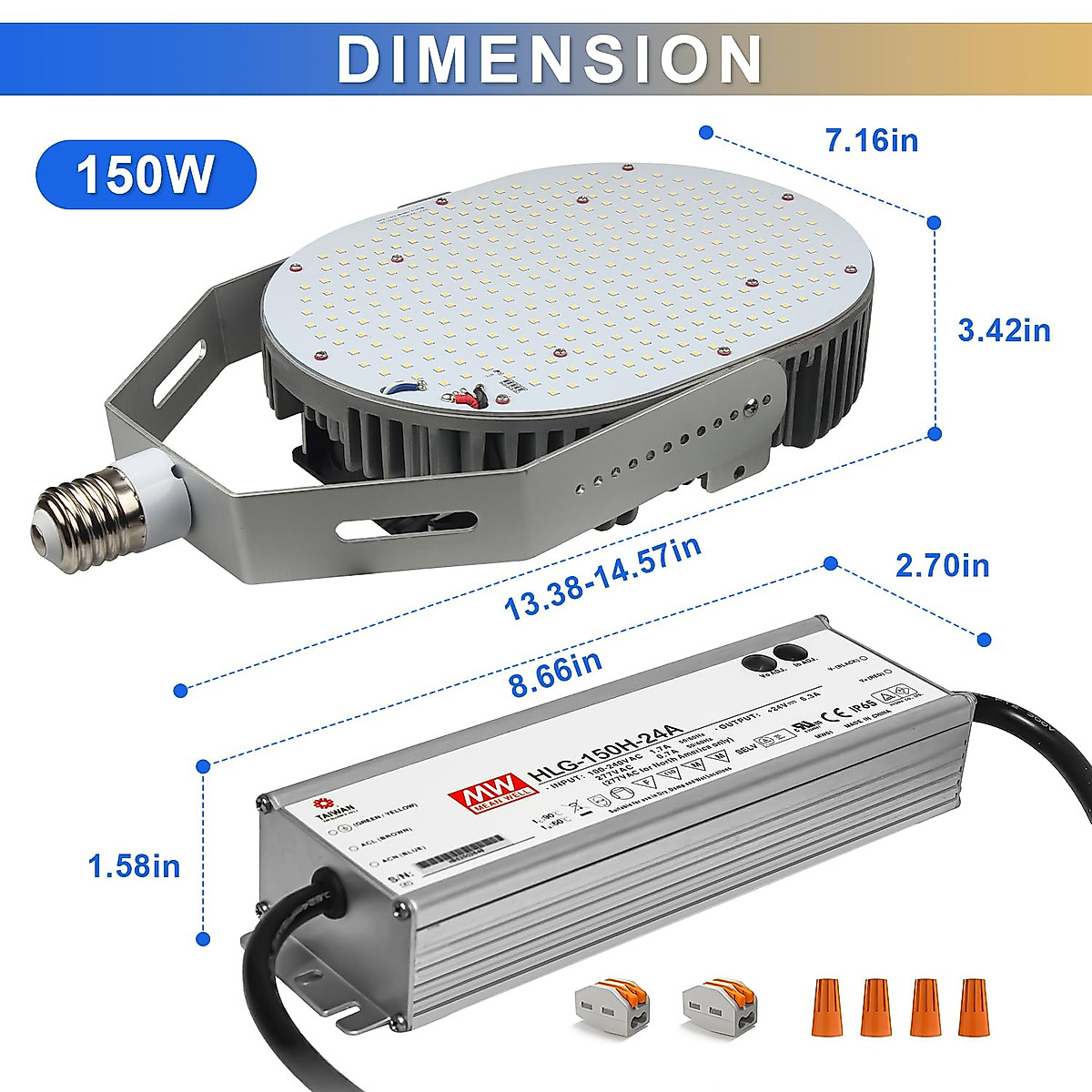 150W LED Retrofit Kit with Power Supply, 20250LM Shoebox LED Retrofit Retrofit Kits(700W MH/HID/HPS Equiv.) 5000K E39 Mogul Base for Parking Lot Lights, High Bay Lights UL DLC Certified (150W 1-Pack)
