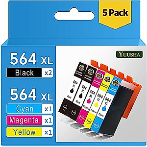 YUUSHA Compatible Ink Cartridge Replacement for HP 564 XL 564XL for DeskJet 3520 3522 Photosmart 7520 6520 5520 7525 5514 7510 (2Black/C/M/Y) 5 Pack