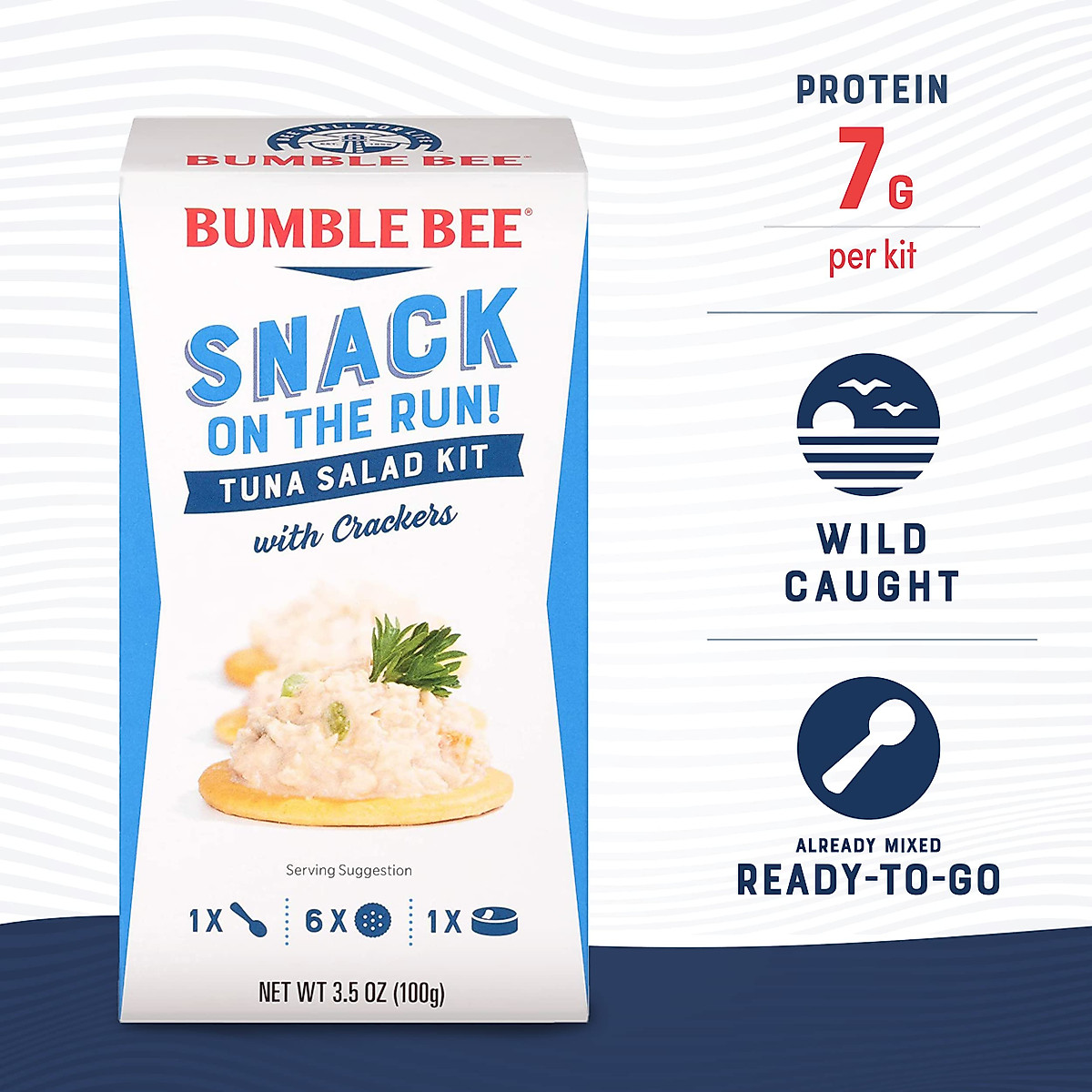 Bumble Bee Snack On The Run Tuna Salad with Crackers Kit - Ready to Eat, Spoon Included - Wild Caught Tuna - Shelf Stable & Convenient Protein Snack, 3.5 oz (Pack of 12)
