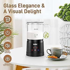 Dallfoll Milk Frother, 4-in-1 Milk Frother and Steamer Electric, Visualized Glass Design, 13.5oz/400ml Hot and Cold Milk Foam Maker for Coffee, Latte, Cappuccino Silent Operation, Automatic off
