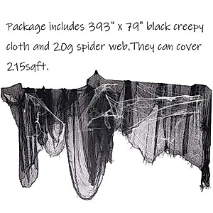 Moon Boat 393" x 79" Black Creepy Cloth + Spider Web - Halloween Decorations Haunted House Indoor Outdoor Party Decor