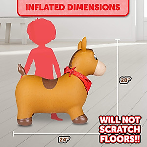WADDLE Bouncy Hopper Inflatable Hopping Animal, Indoors and Outdoors Toy for Toddlers and Kids, Pump Included, Boys and Girls Ages 2 Years and U (Brown Horse)