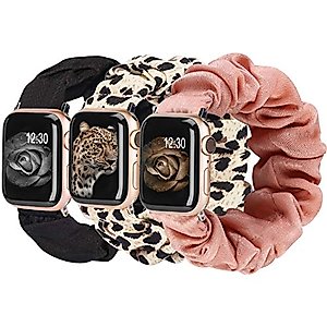 TOYOUTHS 3 Packs Compatible with Apple Watch Band Scrunchies 41mm 40mm 38mm Cloth Soft Pattern Printed Fabric Wristband Bracelet Women IWatch Elastic Scrunchy Bands Series SE 8 7 6 5 4 3 2 1 S/M