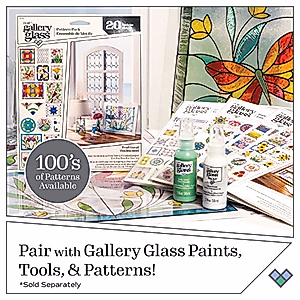 Gallery Glass PROMOGGSTR22 Stained Glass Painting Starter Kit, 10 Piece Set Including 6 Colors, 1 Bottle of Liquid Leading, 2 Plastic Surfaces and 1 Pattern Pack of 20 Molds