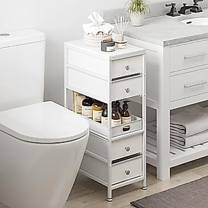 AMBIRD 4-Drawer Dresser,Fabric Dresser Storage with Drawers, Fabric Dresser Tower, Vertical Storage Drawer Units for Bedroom, Hallway, Closet, Office, Move Free with Wheels (White)