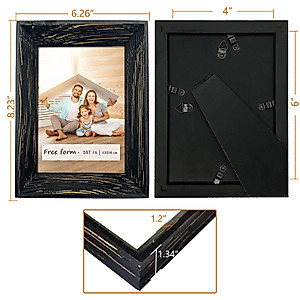 5x7 Black Picture Frame, Solid Wood Frame with HD Plexiglass, Distressed Farmhouse Rustic Photo Frames for Gallery Wall Mounting or Tabletop Display