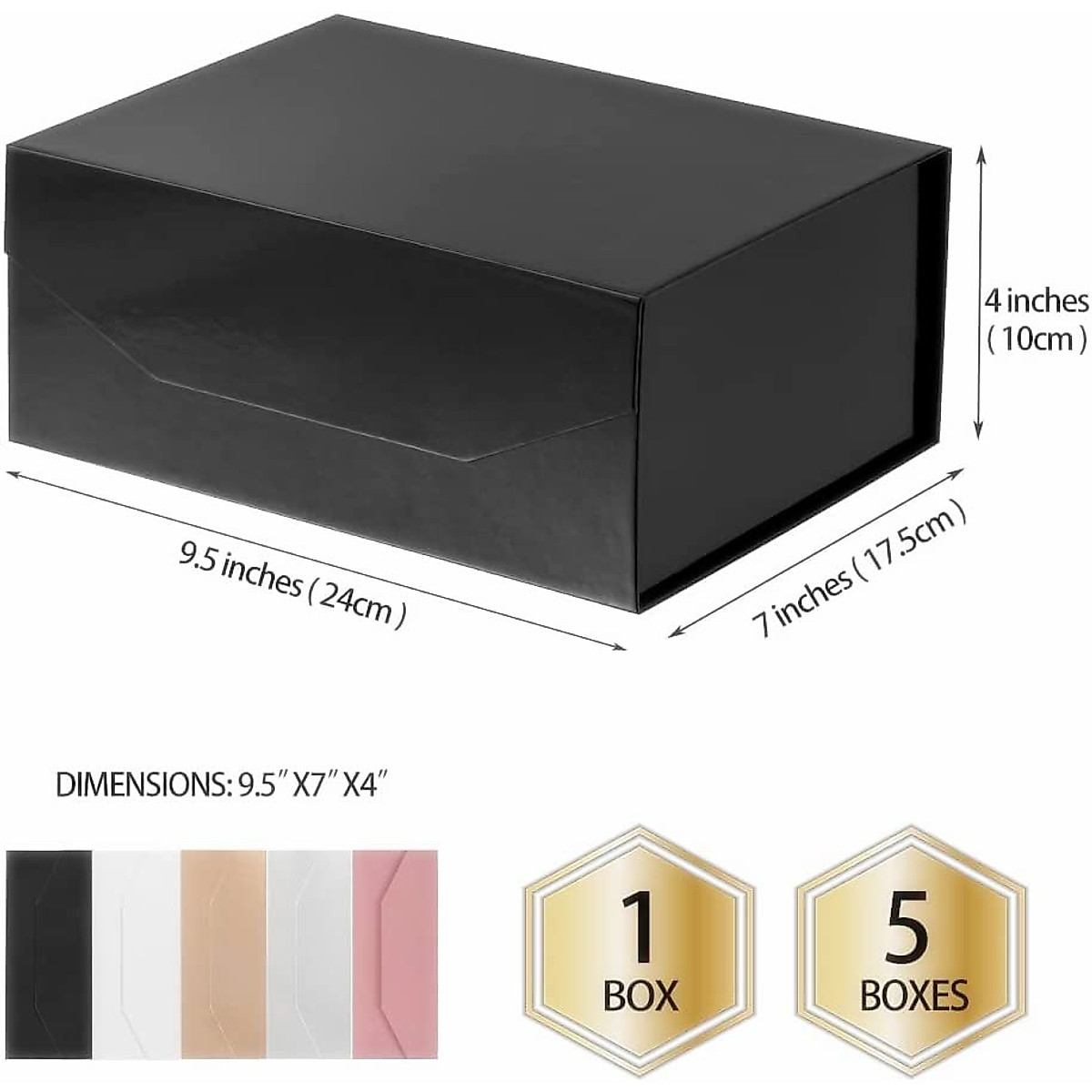 PACKGILO 1PCS Black Gift Box with Ribbon 9.5x7x4 Inches，Sturdy Gift Box with Lid for Gift Packaging, Foldable Magnetic Closure Storage Boxes, Bridesmaid proposal box, Rectangle Collapsible Box