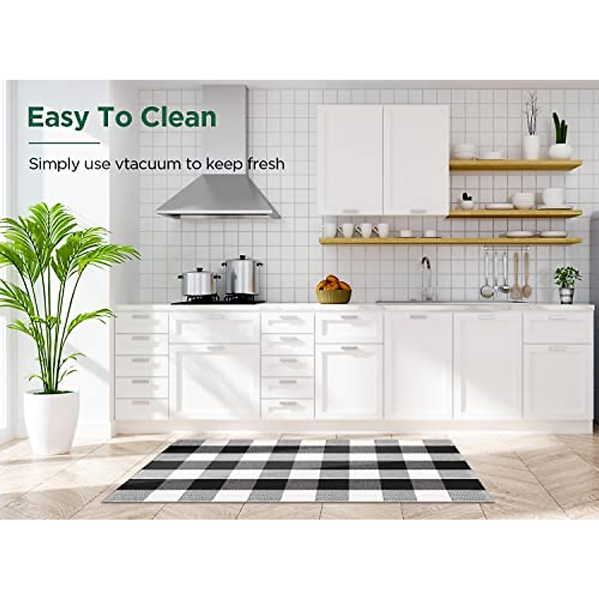 InnoGear Buffalo Plaid Outdoor Rug, 27.6 x 43.3 inches Machine Washable Area Rugs Door Mat Buffalo Check Rug for Living Room Outside Entry Plaid Rug Clearance Cotton Polyester Rug, Black and White