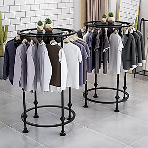 ZOUXIKOU Freestanding Round Garment Display Retail Rack, Floor-Standing Double Space Multi-Purpose Metal Shelf for Clothes Storage, Commercial Clothing Organizer in Retail Boutiques and Bedroom