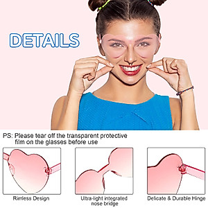 50 Pairs Heart Shaped Rimless Sunglasses Bulk Transparent Colored Love Glasses Frameless Eyewear Party Favor Women Kid Adult(Multicolored)