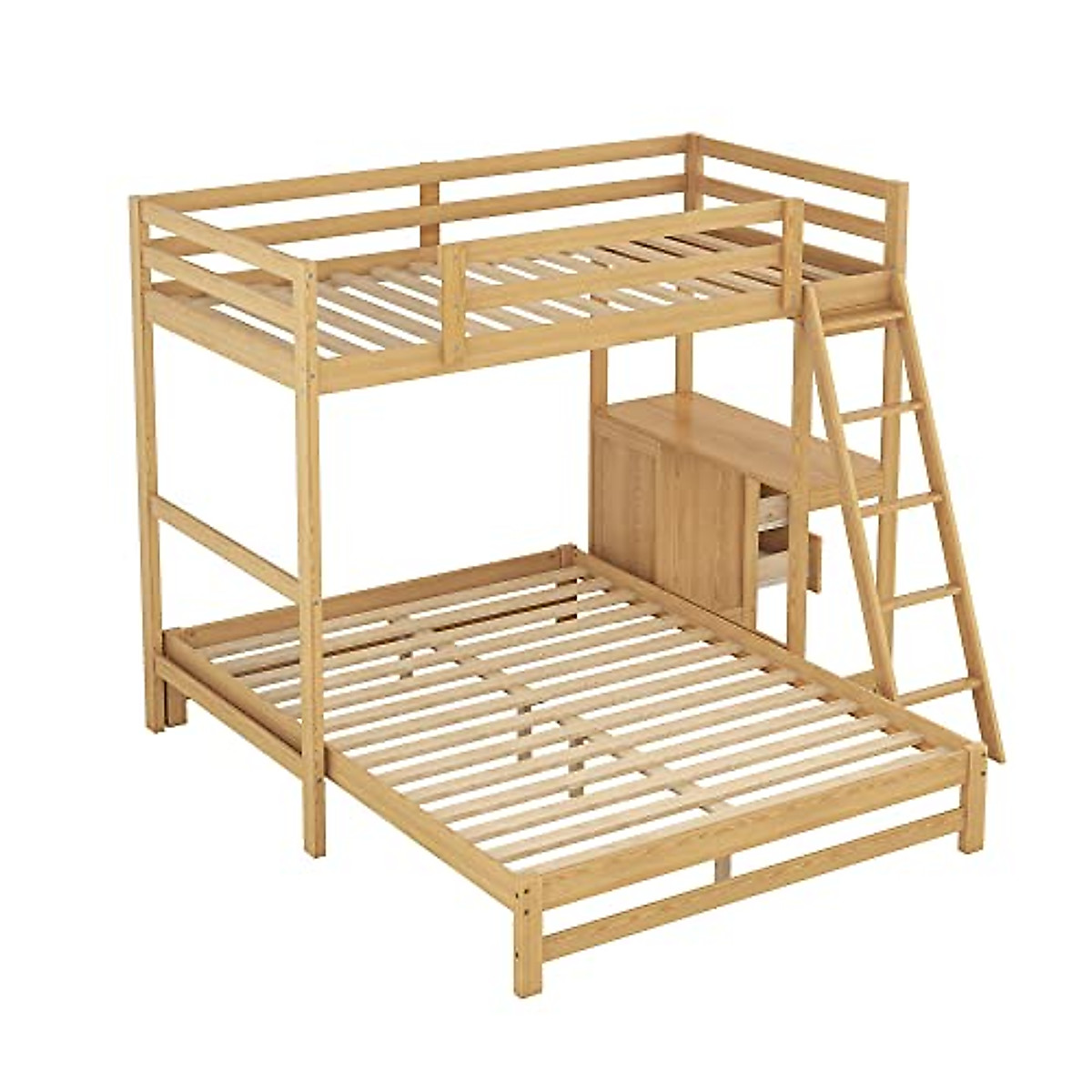 KoiHome Twin Over Full Bunk Bed with Built-in Desk and Three Drawers, Wood Bunk Bed with Full-Length Guardrail & Solid Slat Support for Kids,Teens Bedroom, No Box Spring Needed, Natural