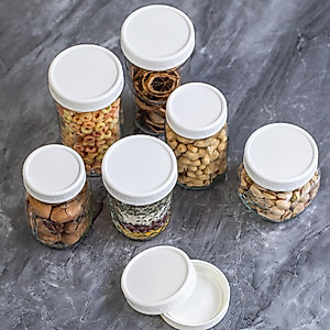 Jumterlee 18 Pack White Plastic Mason Jar Lids with Silicone Rings, 9 Wide Mouth & 9 Regular Mouth Mason Jar Lids,Plastic Canning Lids, Fit Ball,Kerr and More (White)