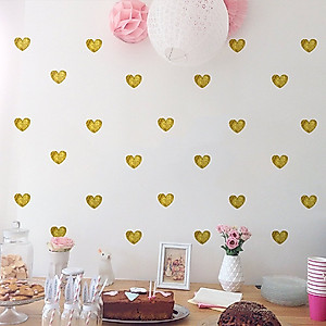 Amaonm 72 Pcs Removable Sparkling Gold Heart Wall Decals Stickers DIY Peel and Stick Art Decor Vinyl Wall Decal for Home Walls Weeding Birthday Party Kids Room Nursery Bedroom Wall Decoration