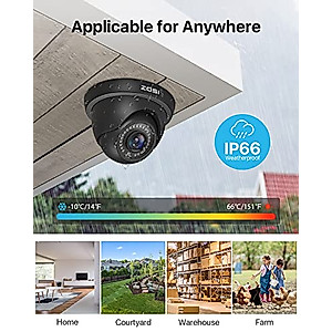 ZOSI 2.0MP FHD 1080p Dome Camera Housing Outdoor Indoor (Hybrid 4-in-1 CVI/TVI/AHD/960H Analog CVBS),24PCS LEDs,80ft IR Night Vision,CCTV Security Camera with 105° Wide Angle