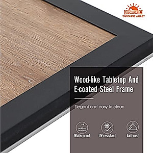 SUNSHINE VALLEY Patio Dining Table（Premium PVC Table Top）,60" x 37" x28" Rectangular Steel Outdoor Dining Table Steel Frame with 1.57" Umbrella Hole,for Garden Backyard Lawn Yard.