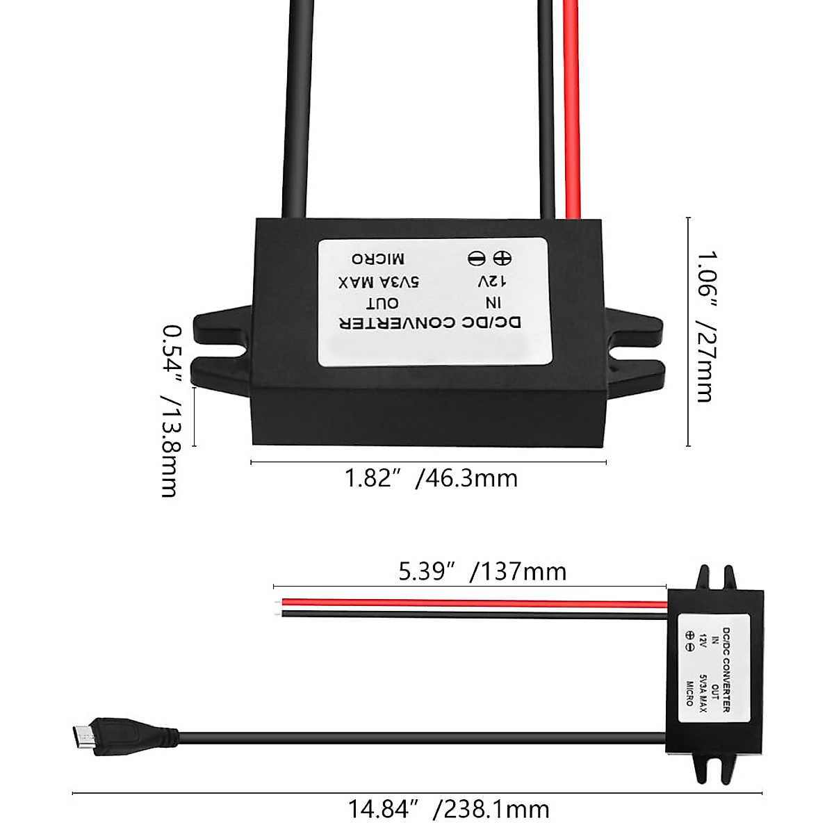 XINGYHENG 2PCS DC-DC Buck Converter Module 3A 12V 24V to 5V DC Power Converter with Micro USB Connector (Right Angle USB Interface)
