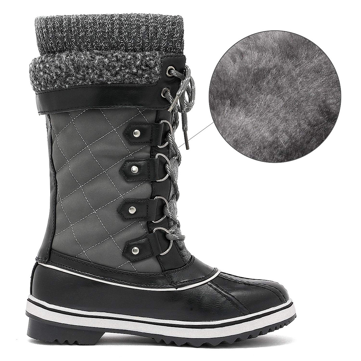 DREAM PAIRS Women's Mid-Calf Waterproof Winter Snow Boots Monte_02,Size 9,Grey,Monte_02