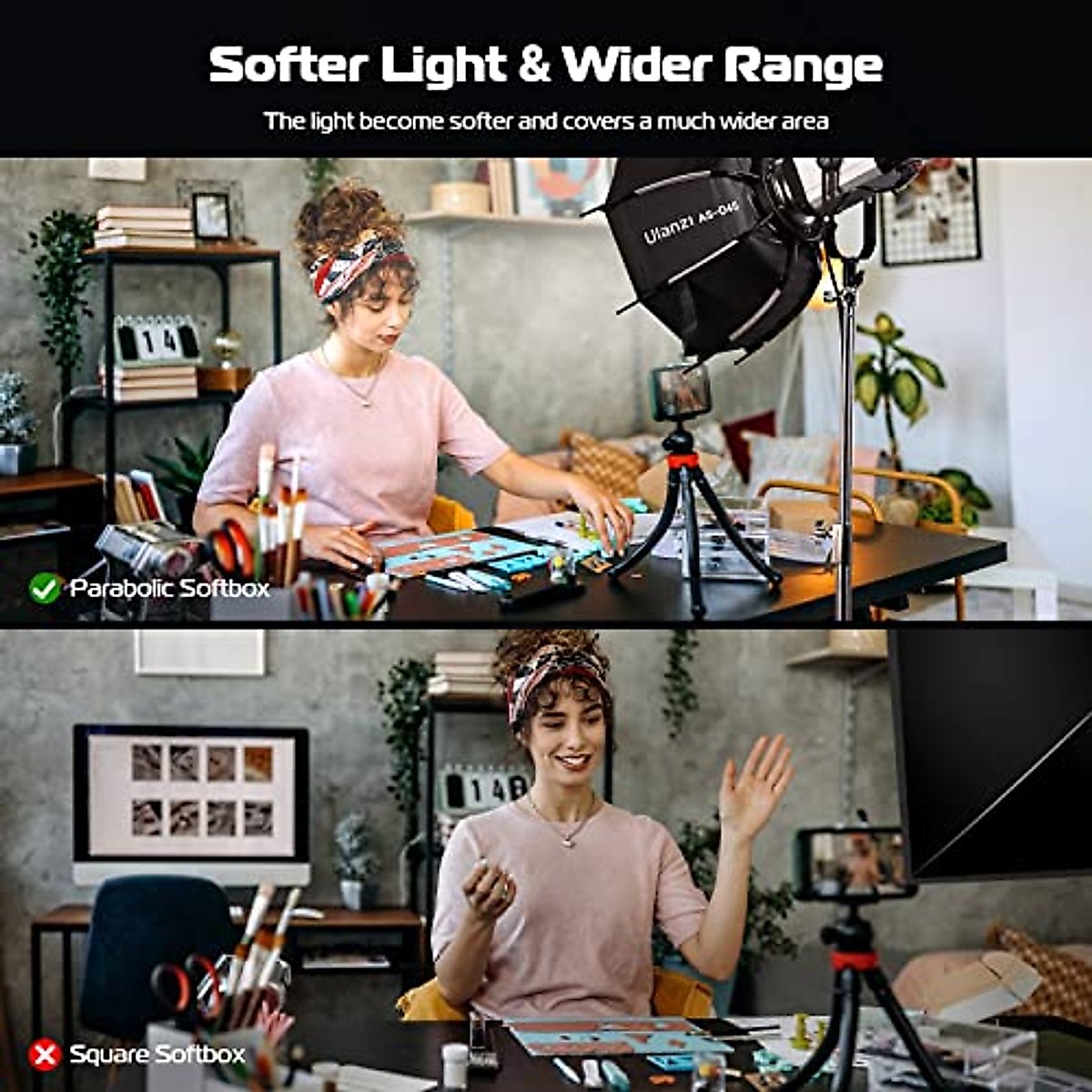ULANZI Parabolic Softbox Quick Release - Compatible with GODOX M200D/M300D, Aputure LS 60d/x/LS C120d II/Amaran 100 200dx/Amaran COB 60d/60x, and Other Bowens Mount Light (17.7inch/45cm)