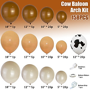 158Pcs Cow Balloons Arch Kit with Brown Cow Print Balloon for CowBoy CowGirl Party Themed Baby Shower Farm Birthday Decorations Rodeo Western Balloon Arch