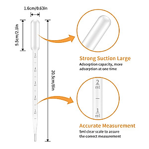 G2PLUS 100PCS 5ml Transfer Pipettes, Plastic Graduated Pipettes, Calibrated Disposable Dropper for Liquid, Essential Oils, Science Laboratory, Experiment, Essential Oils, Make up Tool