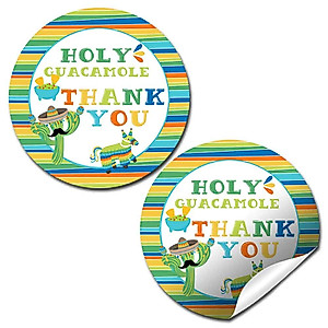 Holy Guacamole Fiesta Celebration Thank You Sticker Labels for Boys, 40 2" Party Circle Stickers by AmandaCreation, Great for Party Favors, Envelope Seals & Goodie Bags