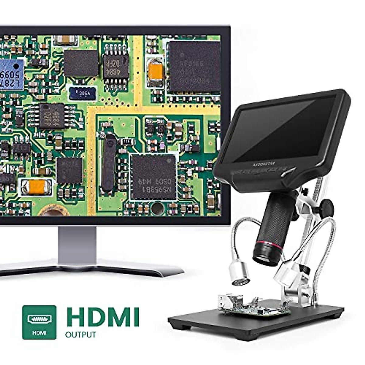 Andonstar AD407 1080P 3D HDMI 4MP Soldering Digital Microscope with 7-inch HD LCD Display and 270X Magnification Portable Tool for PCB Phone Repair, DIY Electronics and SMD/SMT/BGA