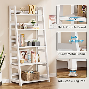 Tribesigns 5-Tier Bookshelf Modern Bookcase, 5 Shelf Ladder Shelf Book Storage Shelf Organizer for Living Room, Home Office (White)