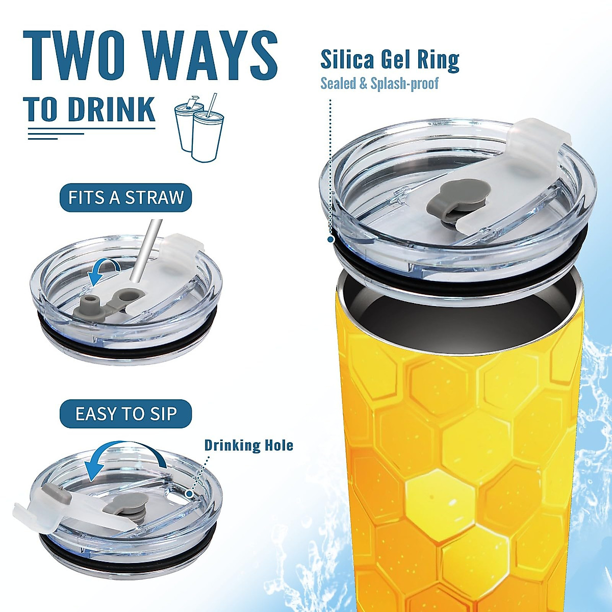 QWEUIOP 20oz Insulated Travel Coffee Mug Cartoon Honey Pattern Stainless Steel Tumbler with Lid Double Wall Vacuum Coffee Cup For Hot and Cold Drinks14157