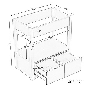 Lunanniu 30" Bathroom Vanity Without Sink, Freestanding Bathroom Vanity Cabinet No Sink 2 Drawer, Open Shelf Modern Design Brown