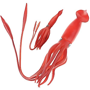 Gemini&Genius Squids Marine Animal World Toys, Realistic Hand Painted Squid and Cub Set Ocean Action Figures Beach, Bath, Swimming Toys for Kids Role Play and Cake Topper