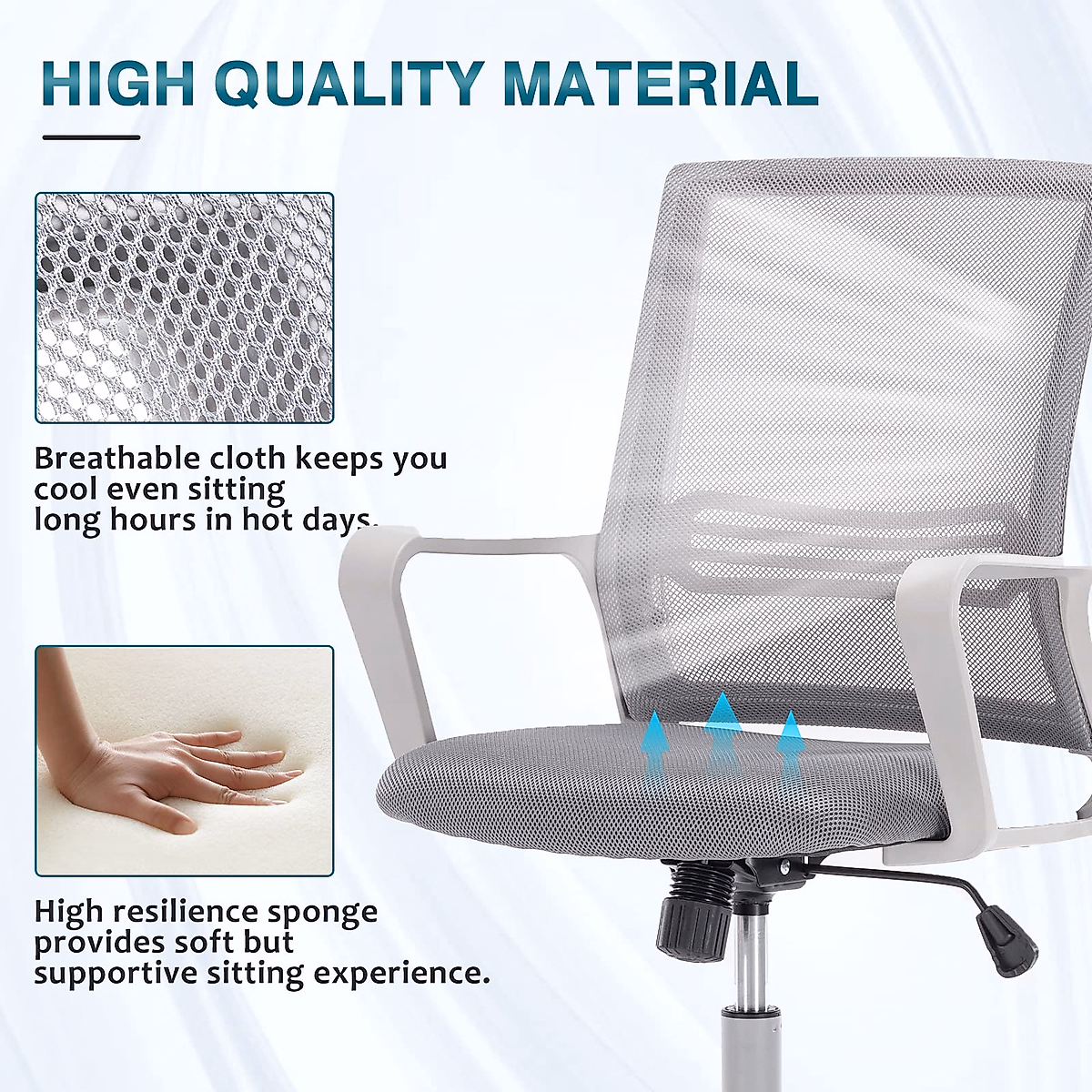 AFO Tall Office Drafting Chair with Ergonomic Lumbar Support, Armrests and Adjustable Foot Ring Breathable Mesh, Comfortable Padded Seat Cushion, for Standing Desk, Grey 18.5D x 18.9W x 45.47H Inch
