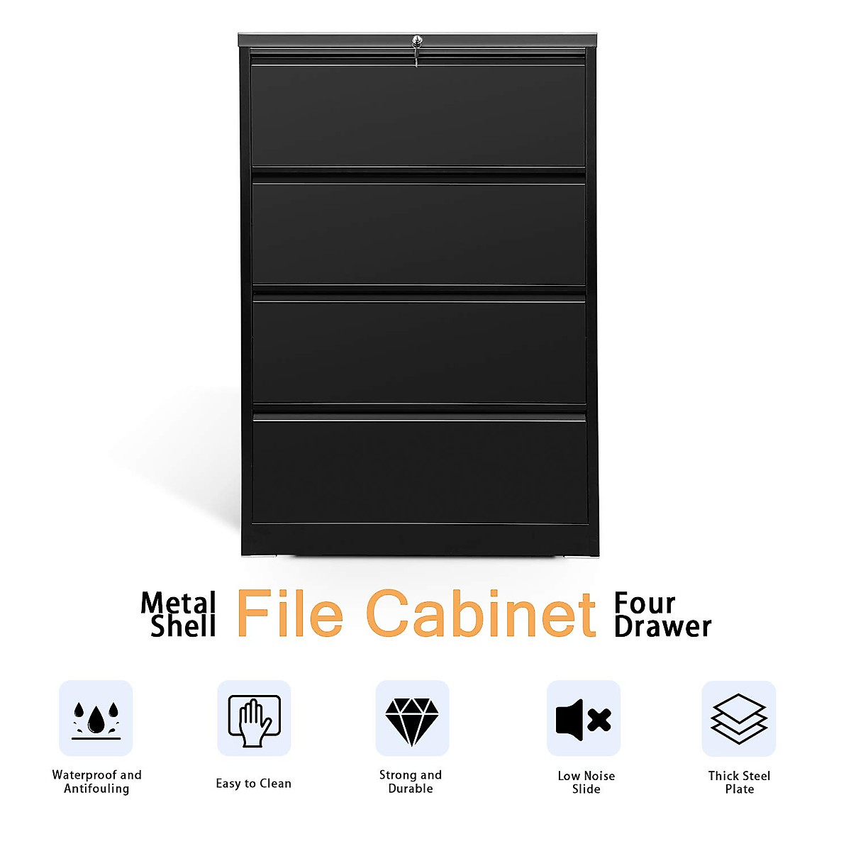 UINSOO 4 Drawer lateral File Cabinet with Lock for Legal/Letter A4 Size,Locking Steel File Cabinet,52" Metal File Cabinet,Easy to Assemble for Home and Office use (Black)…