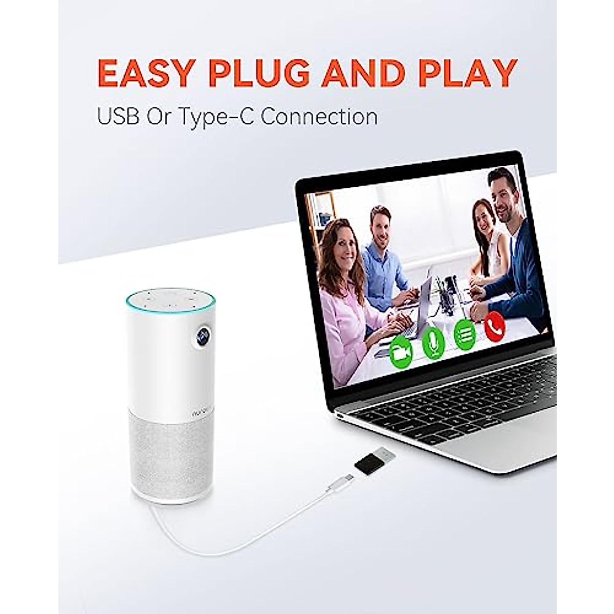 NUROUM C10 HD 1080P Conference Webcam, Video Conference Camera with Mic and Speaker, All-in-1 Ultra Wide-Angle 90° Webcam with Microphone, 10ft Voice Pickup, AI Noise-Cancellation, USB Plug&Play