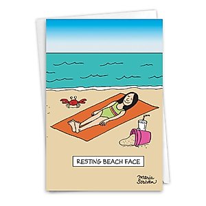 NobleWorks - Funny Birthday Greeting Card with 5 x 7 Inch Envelope (1 Card) Bday Beach Face C10279BDG