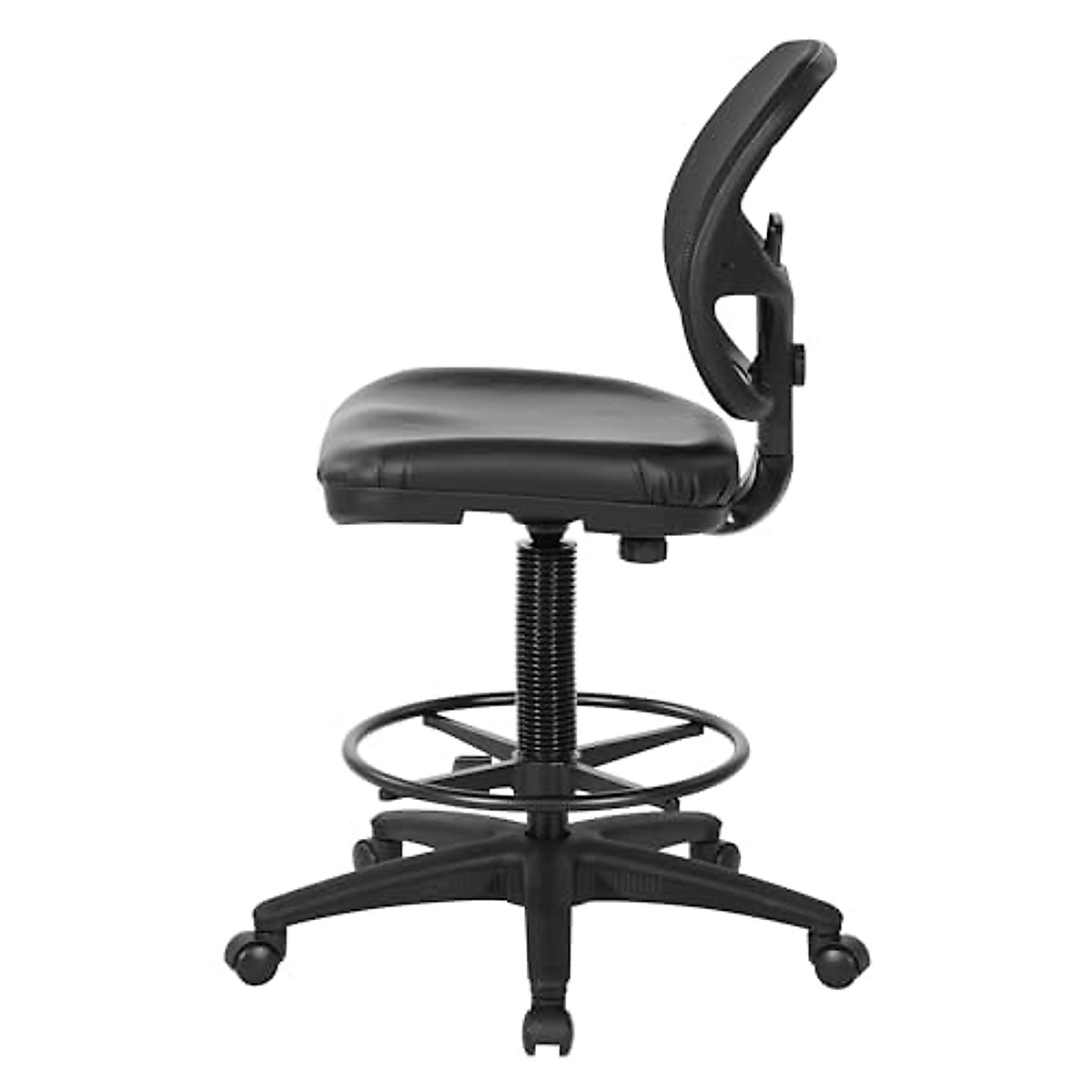 Office Star DC Series Deluxe Breathable Mesh Back Ergonomic Drafting Chair with Lumbar Support and Adjustable Footring, Black Vinyl