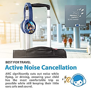 ONANOFF Active Noise Cancelling Bluetooth Headphones for Toddlers and Kids, Volume Limited, Over-Ear, Built in Microphone, 24 Hour Battery Life, Airplanes, School, Games and Video Calls, Sun Yellow