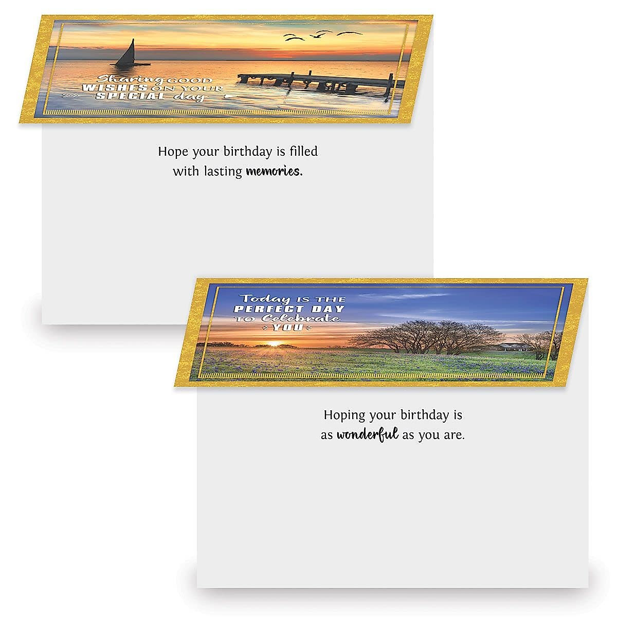 Sunrise Celebration Deluxe Birthday Greeting Cards - Set of 8 (4 Designs), Large 5" x 7", Happy Birthday Cards with Sentiments Inside, includes White Envelope