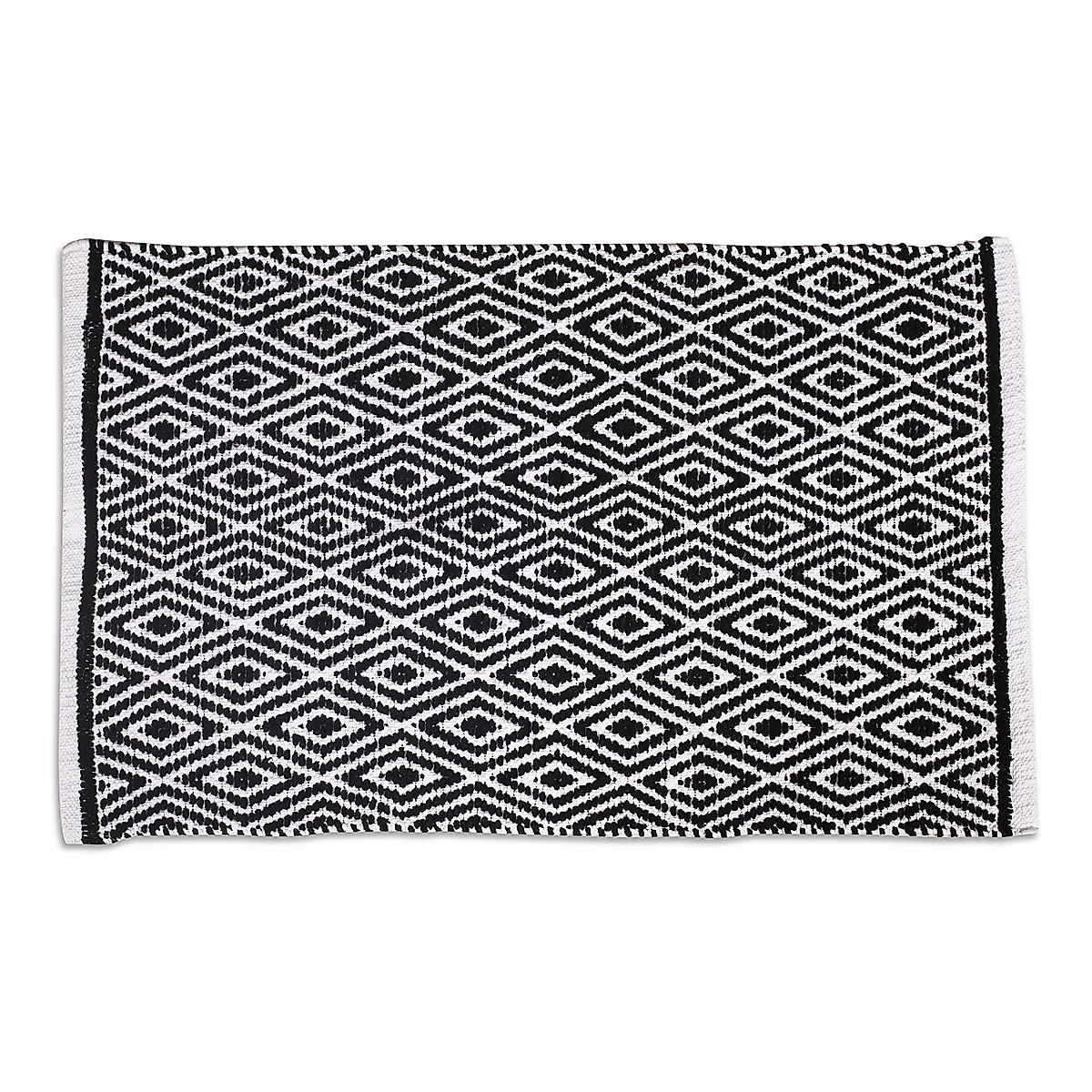 THE BEER VALLEY Cotton Diamond Rug 21x34 Inches - Black, Reversible Machine Washable Accent Rugs for Bedroom, Kitchen, Entryway, Bathroom