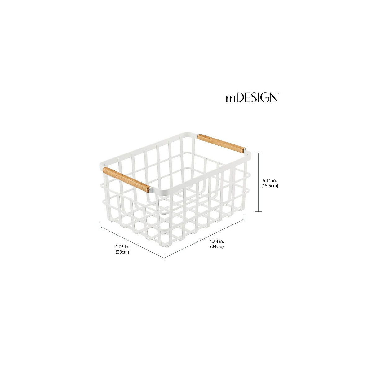 mDesign Metal Wire Food Organizer Storage Bin Basket with Bamboo Handles for Kitchen Cabinets/Pantry Organizing - Farmhouse Decor - Yami Collection - 8 Pack - Matte White/Natural