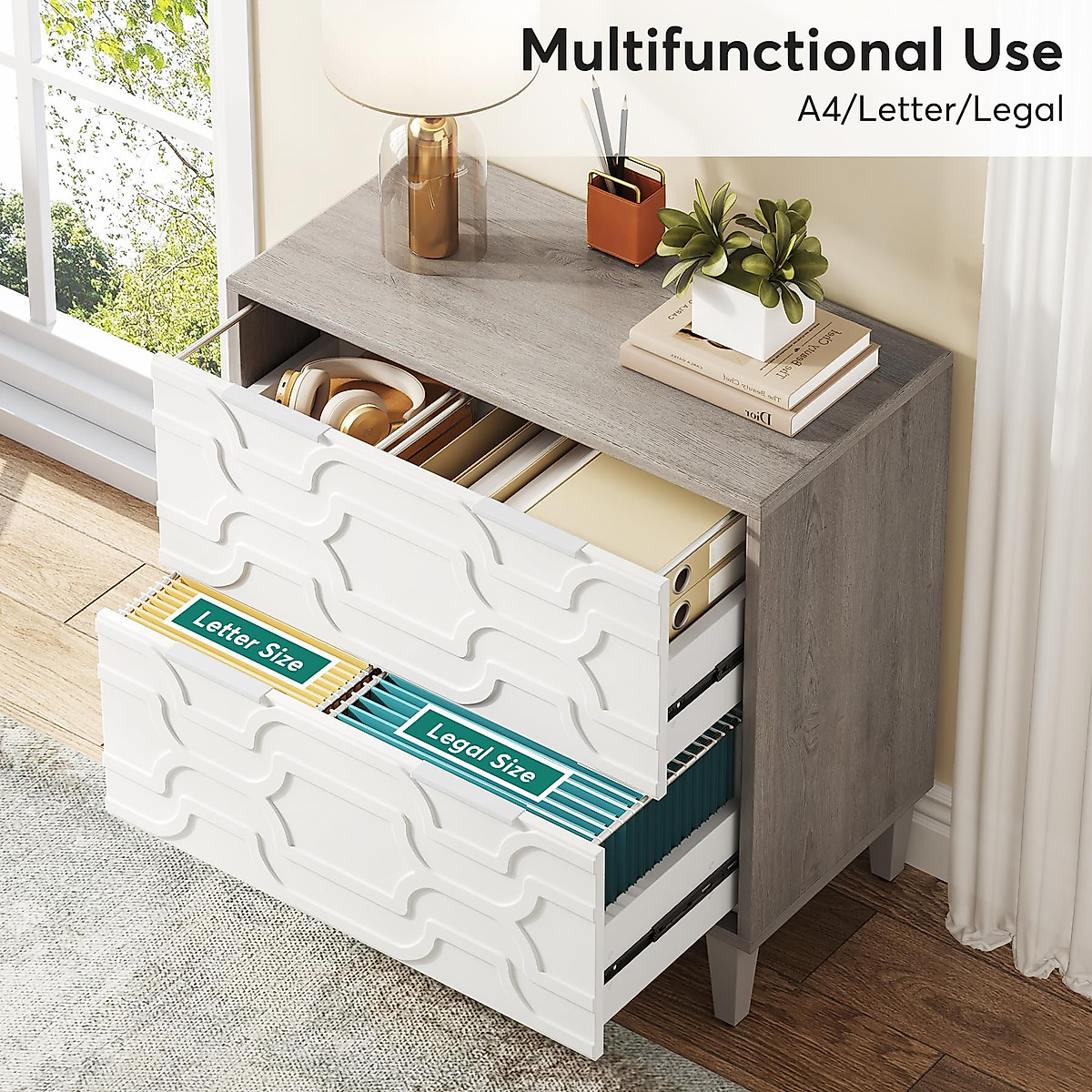 Tribesigns 2-Drawer File Cabinet, Lateral Filing Cabinet for A4/Letter/Legal Size, Office Storage Cabinet, Printer Stand with Storage Drawer for Home Office, White