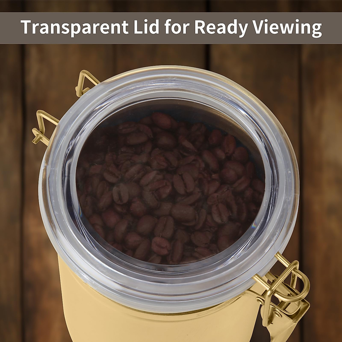 blueden Kitchen Canister 41 oz,Airtight Stainless Steel Kitchen Food Storage Container for Coffee Beans,Beans,Tea,Flour, Cereal,Sugar.Coffee Container with Airtight Clear Lid and Locking Clamp.Gold