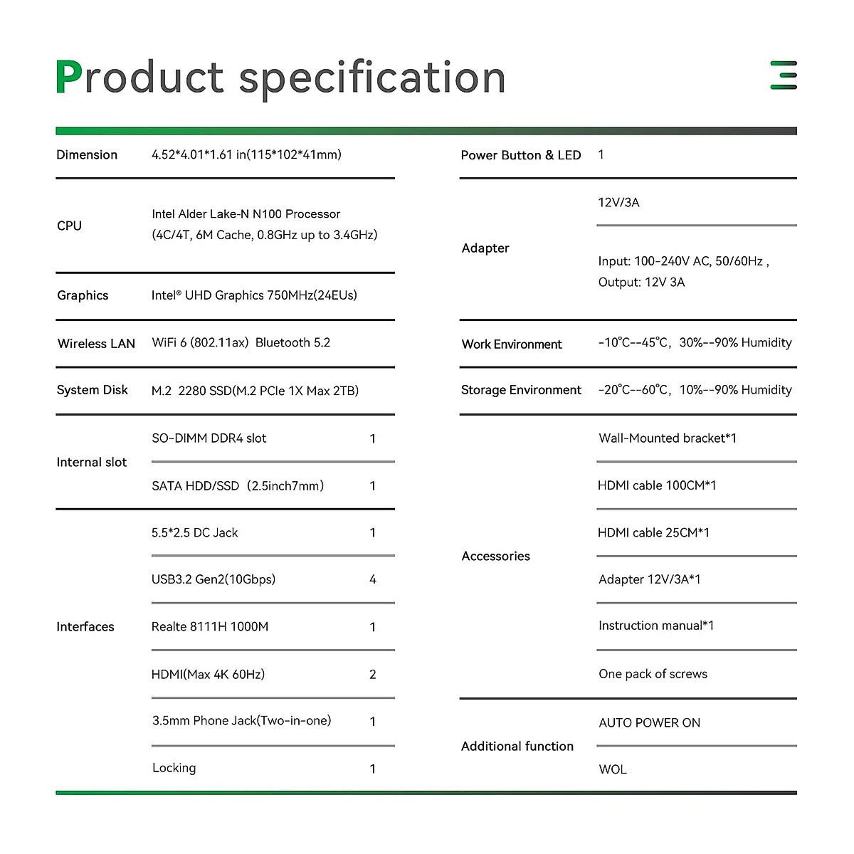 Micro Computer OS Pro Intel 11th Generation Processors N100 Mini PC 16G DDR4 500G M.2 SSD 2280 TRIGKEY Green G4 Mini Desktop, Support WOS Micro PC/Dual HDMI 4K@60Hz Output/WiFi 6/BT 5.2/Mini PC