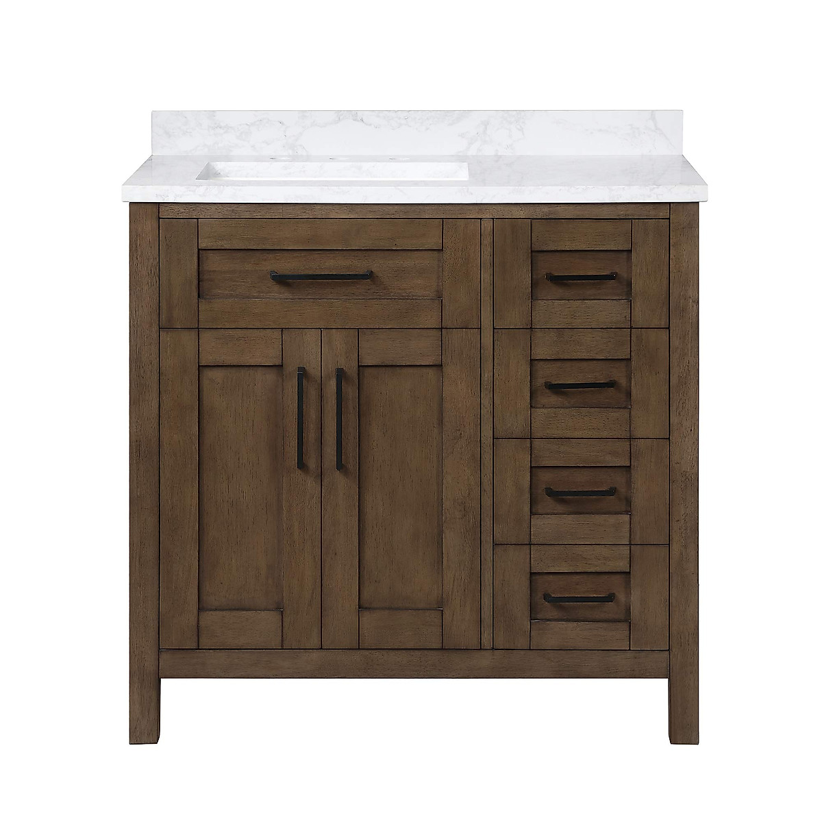 OVE Decors Maya Plus 36 in. Single Sink Bathroom Vanity in Almond Latte Finish, Black Hardware and Included Power Bar
