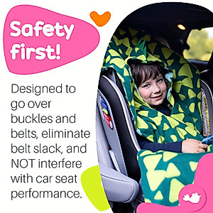 Birdy Boutique Car Seat Poncho for Kids – Safe to Use Over Seat Belts – Reversible Warm and Cozy Blanket – Easy on Easy Off and Doesn’t Impact Car Seat Performance – Green Dinosaur – One Size